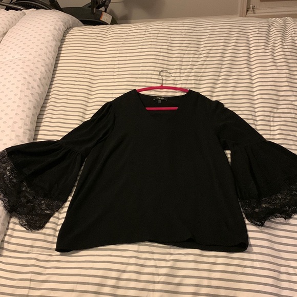 Nine West | Tops | Nine West V Neck Blouse With Black Lace Accent Bell ...